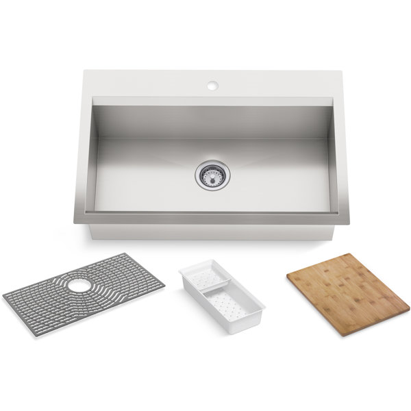 Kohler Task 33" x 22" Top-Mount/Undermount Single-Bowl Workstation Kitchen Sink With Accessories ...